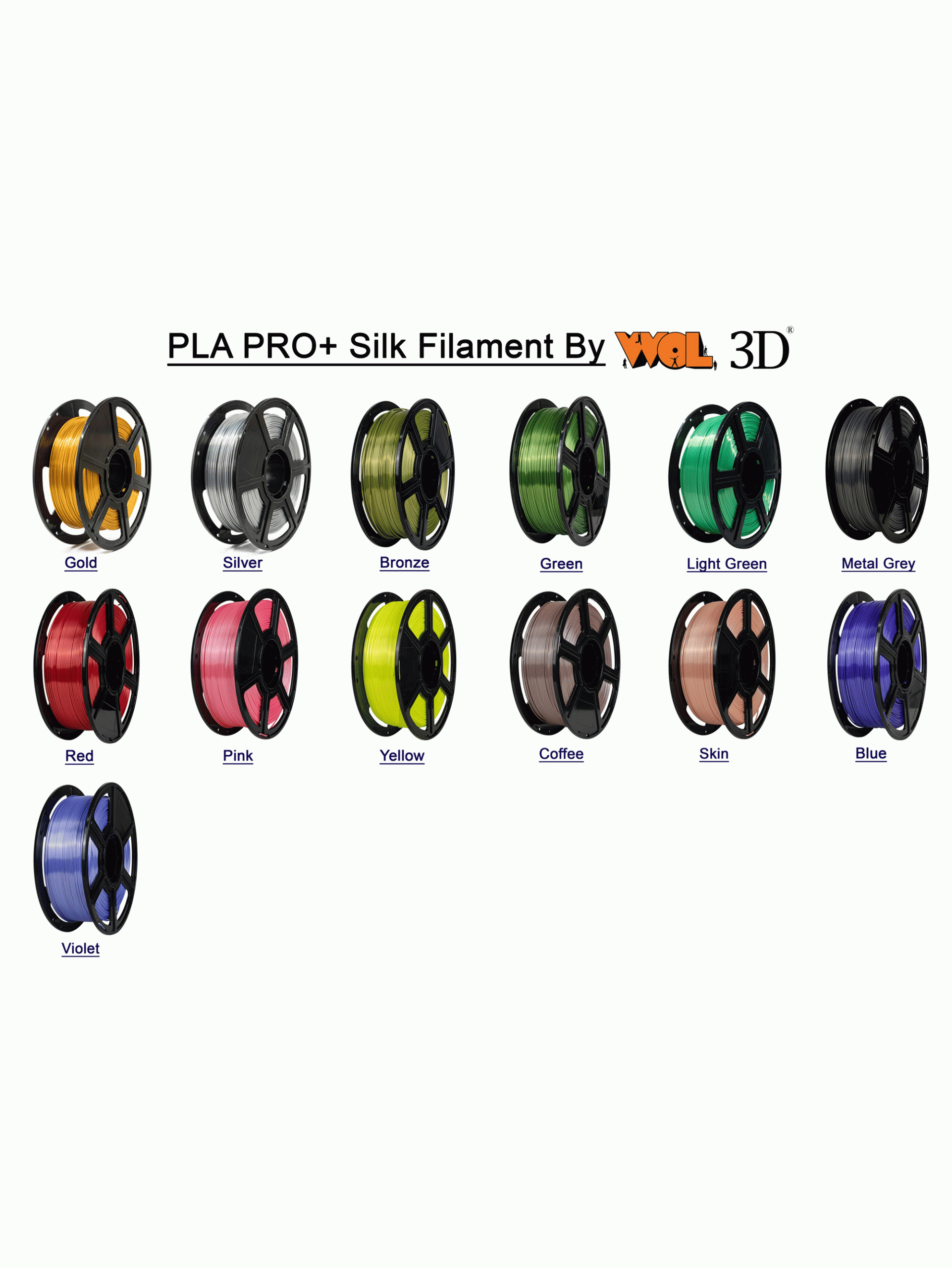 PLA Premium Silk filaments (13 in 1) each (5 m) with plastic box By WOL 3D - WOL 3D - 3D Printers