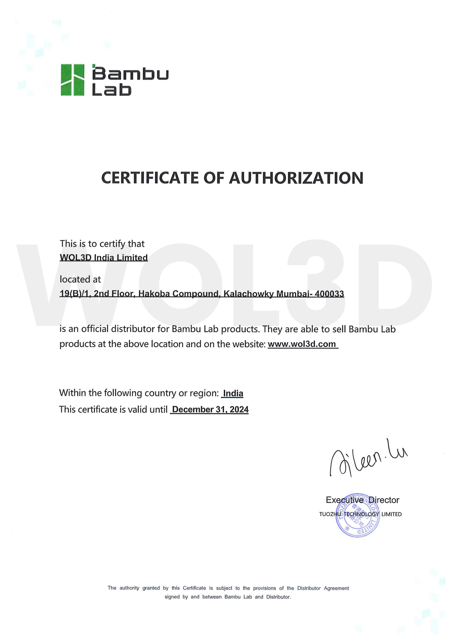 Certifications - WOL 3D - 3D Printers