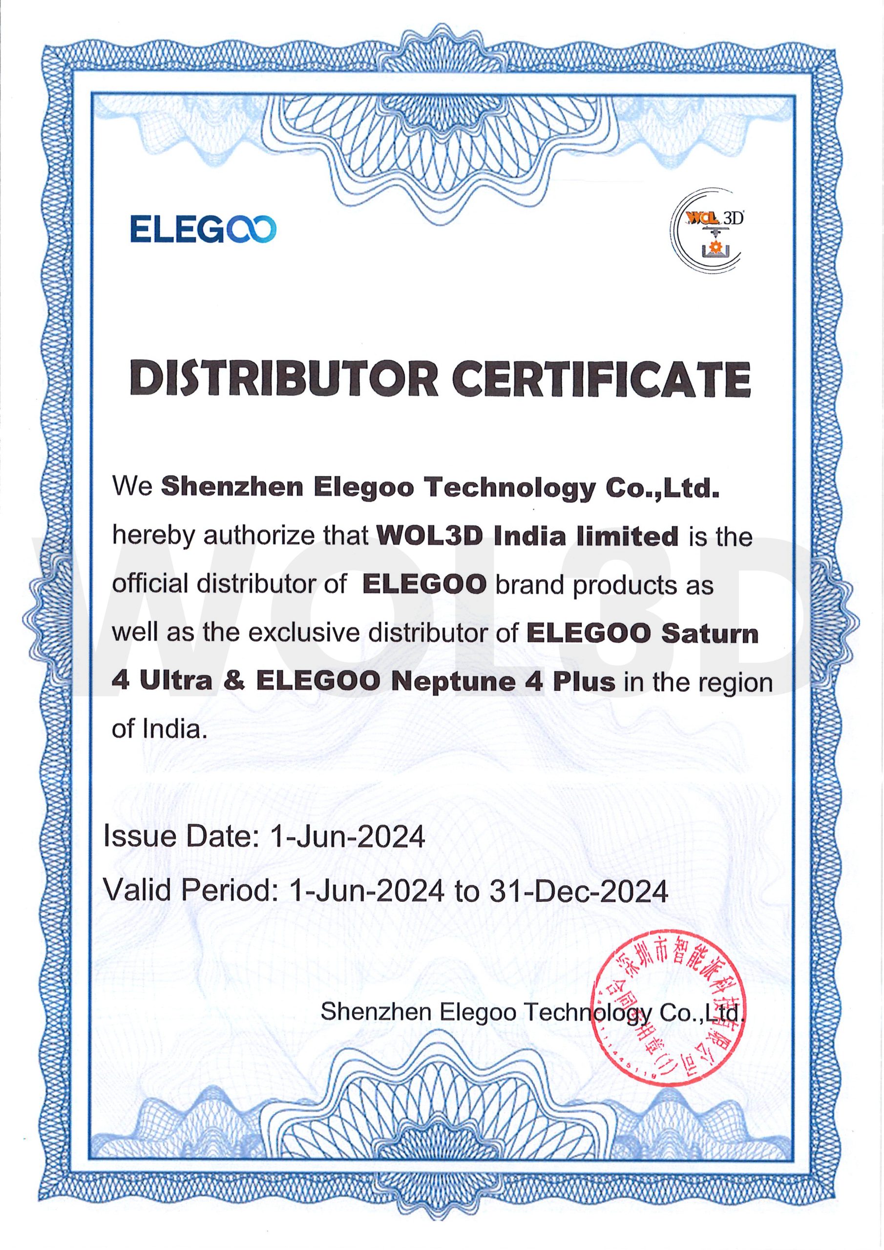 Certifications - WOL 3D - 3D Printers
